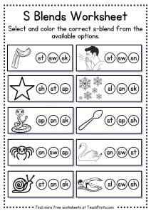 Free S Blend Worksheets - Teach Prints
