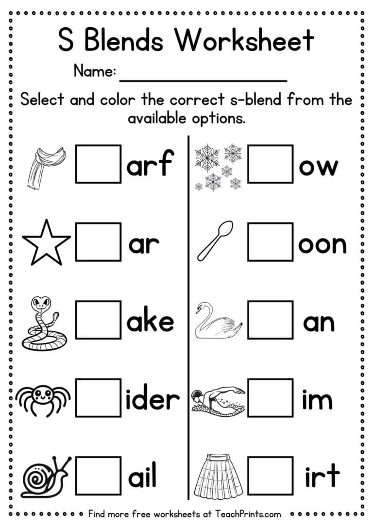 22 Free Blends Worksheets - Teach Prints