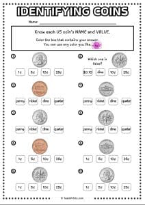 Free Identifying Coins Worksheets - Teach Prints