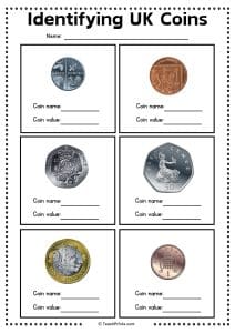 Free Identifying Coins Worksheets - Teach Prints