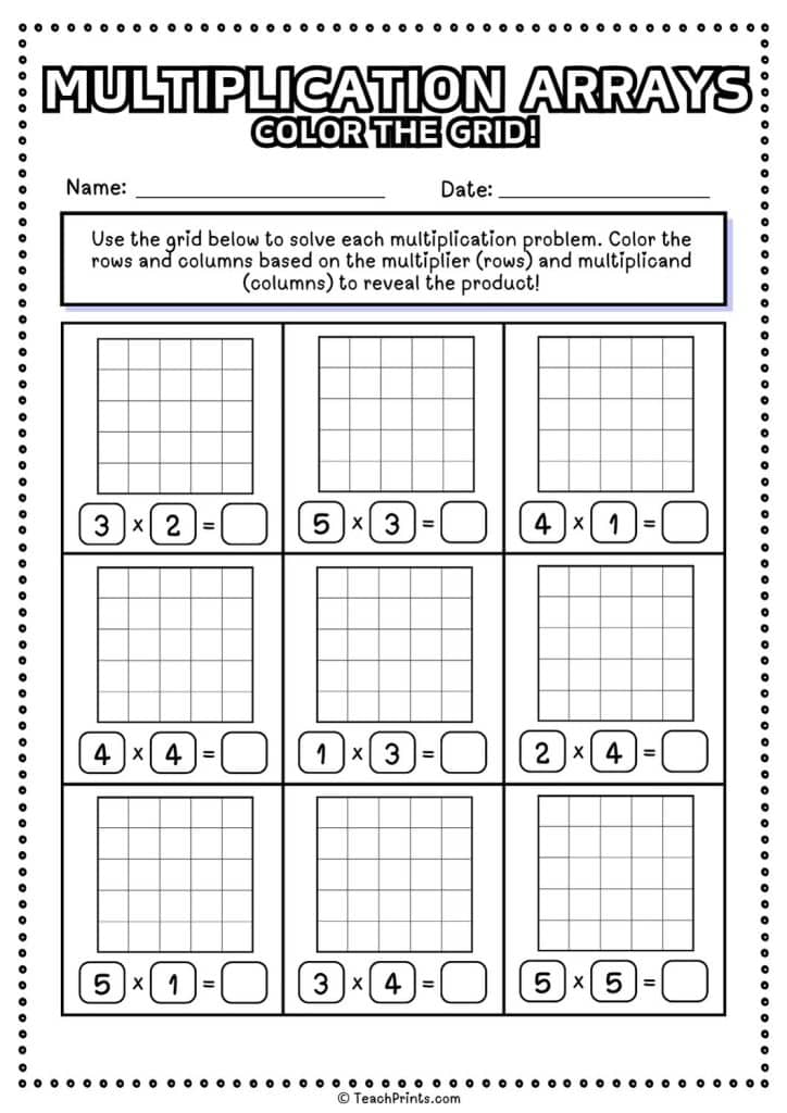 Free Multiplication Arrays Worksheets - Teach Prints
