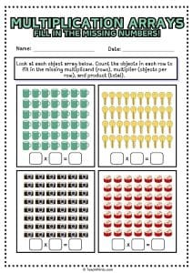 Free Multiplication Arrays Worksheets - Teach Prints