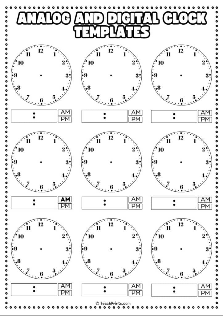 10 Free Printable Clock Face Worksheets - Teach Prints