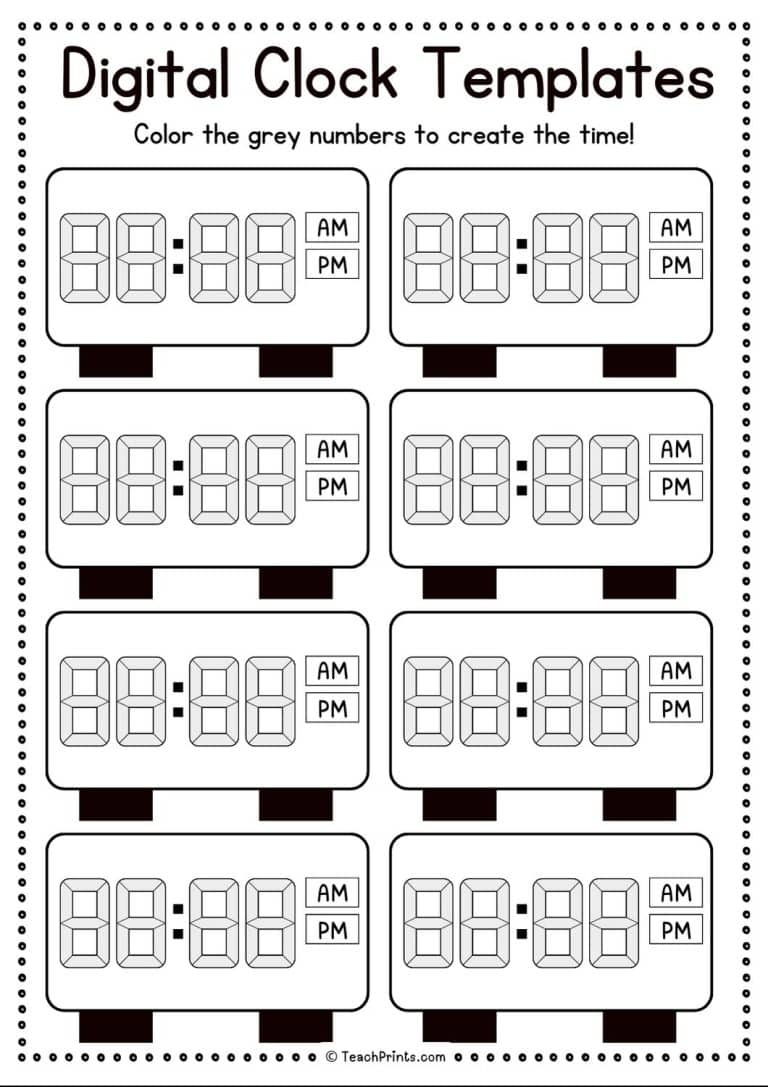 10 Free Printable Clock Face Worksheets - Teach Prints