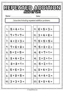 Free Repeated Addition Worksheets - Teach Prints