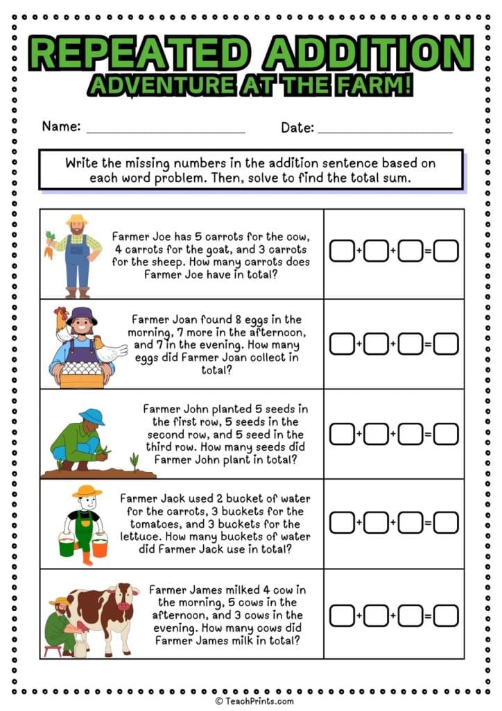 Free Repeated Addition Worksheets - Teach Prints