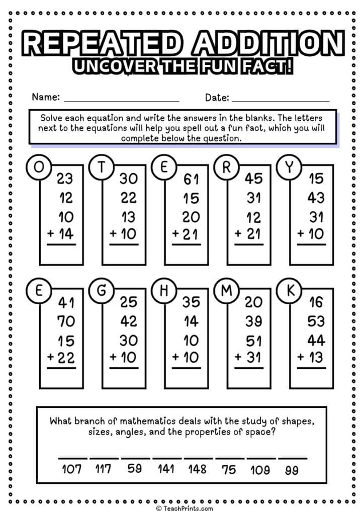 Free Repeated Addition Worksheets - Teach Prints