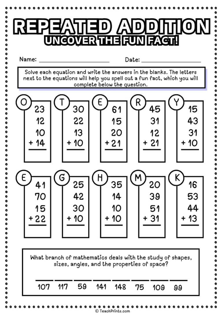 Free Repeated Addition Worksheets - Teach Prints