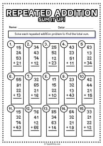 Free Repeated Addition Worksheets - Teach Prints