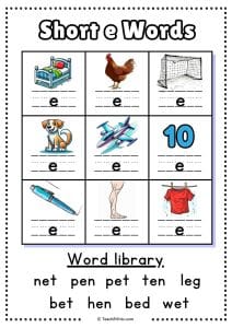 Free Short E Words Worksheets - Teach Prints