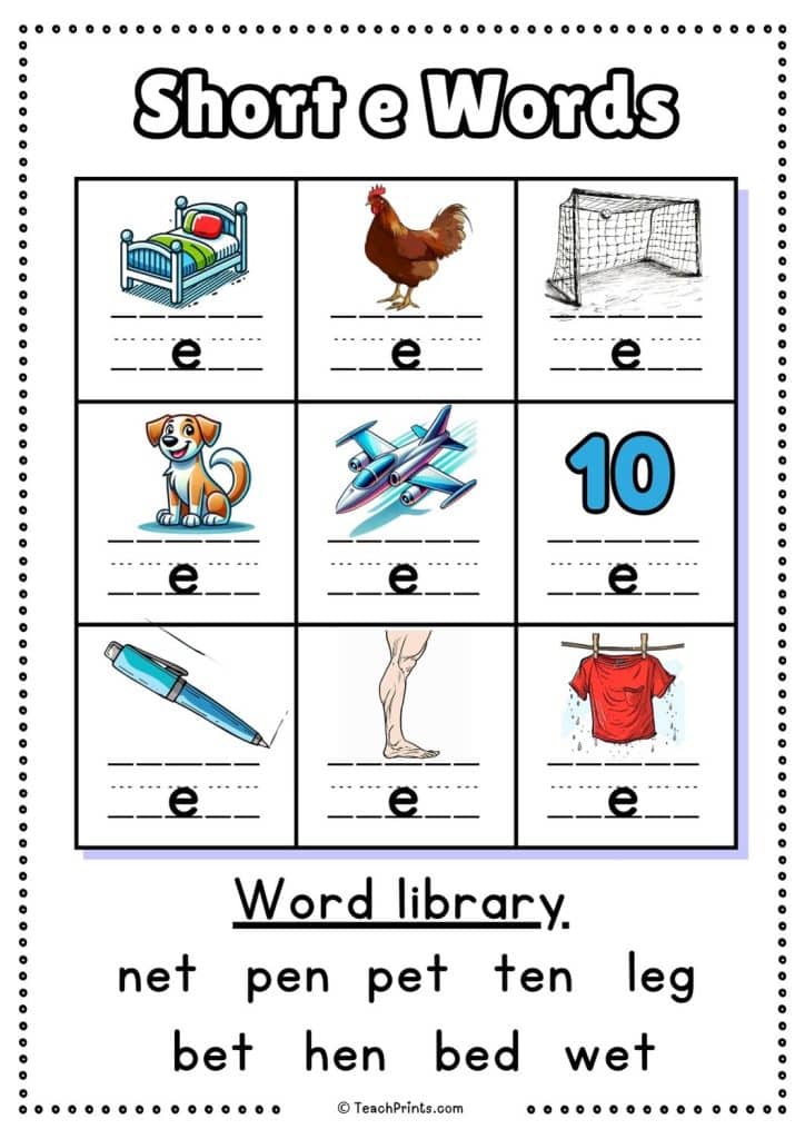 Free Short E Words Worksheets - Teach Prints