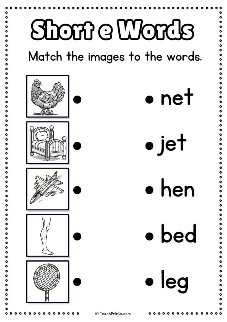 Free Short E Words Worksheets - Teach Prints