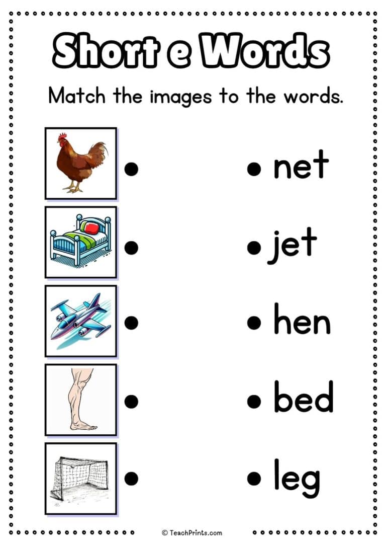 Free Short E Words Worksheets - Teach Prints