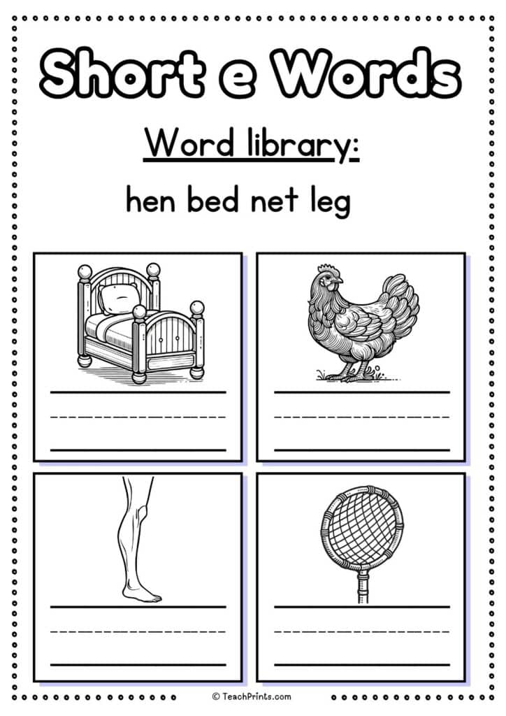 Free Short E Words Worksheets - Teach Prints