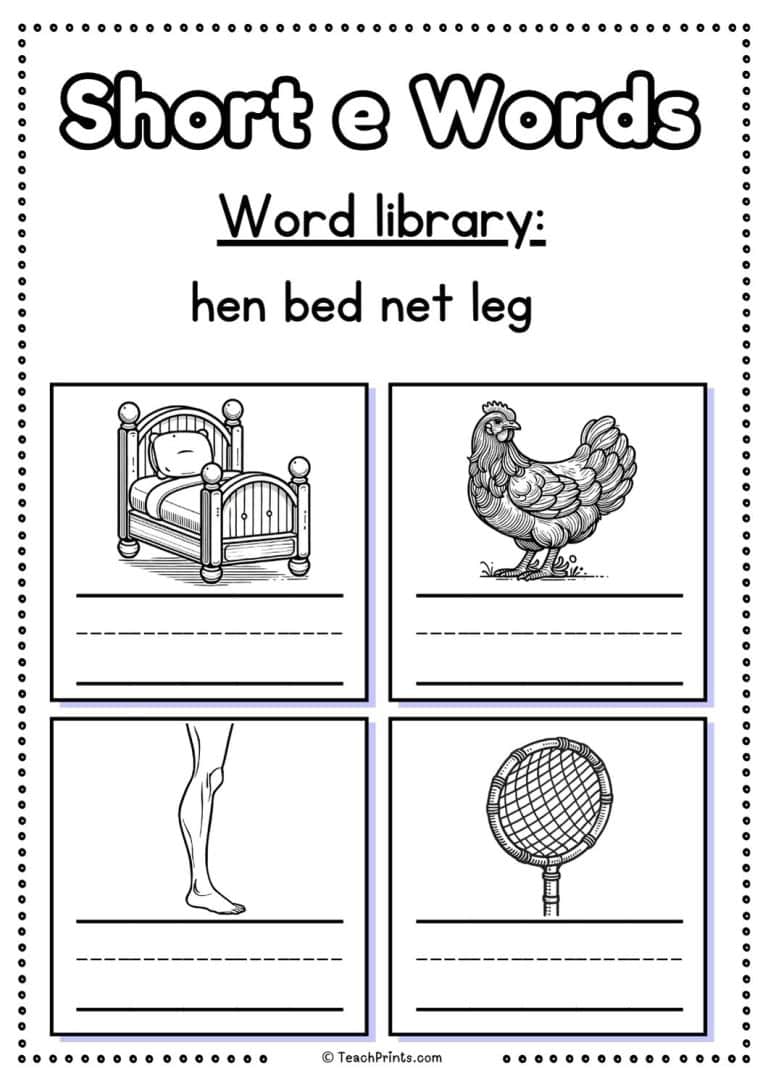 Free Short E Words Worksheets - Teach Prints
