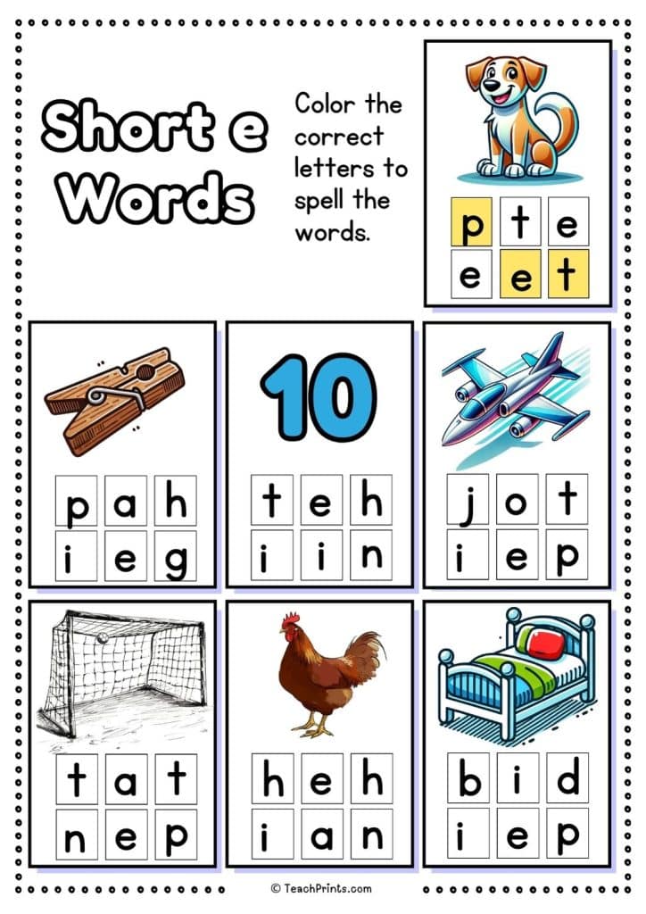Free Short E Words Worksheets - Teach Prints