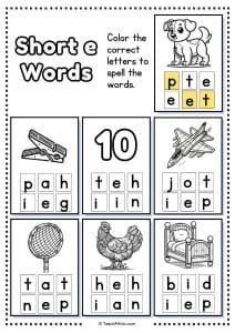 Free Short E Words Worksheets - Teach Prints