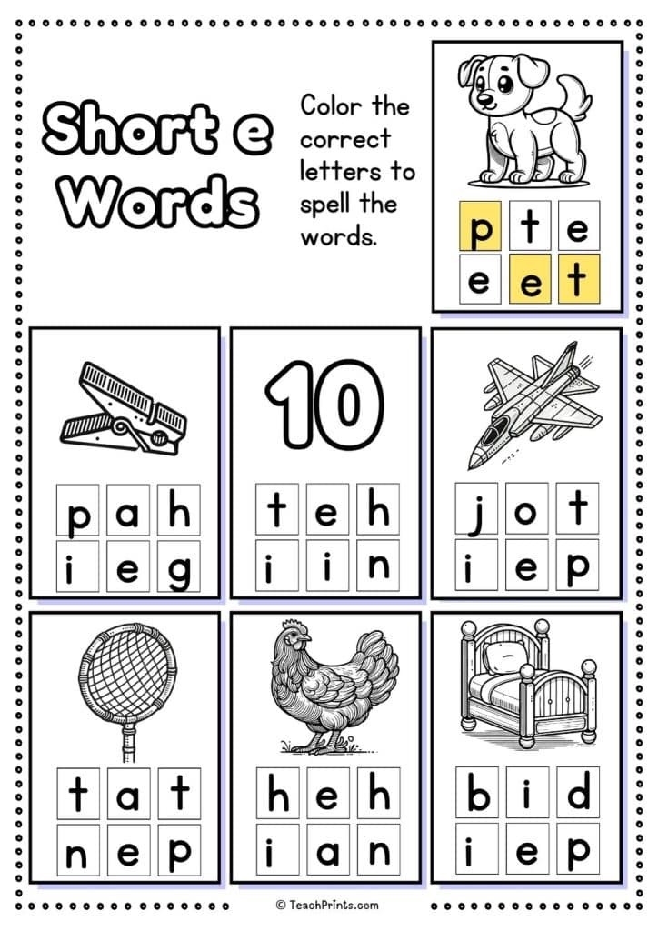 Free Short E Words Worksheets - Teach Prints