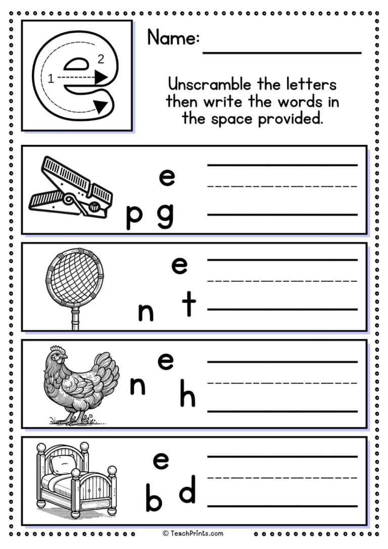 Free Short E Words Worksheets - Teach Prints