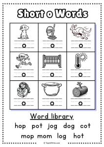 Free Short O Words Worksheets - Teach Prints
