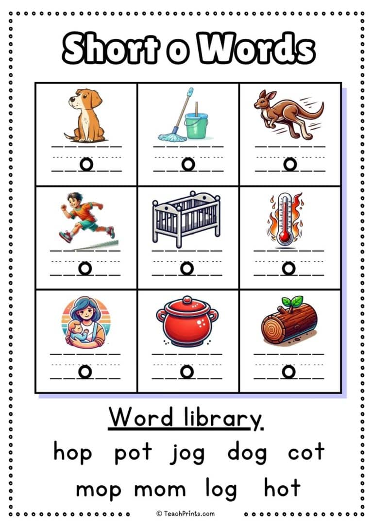 Free Short O Words Worksheets - Teach Prints