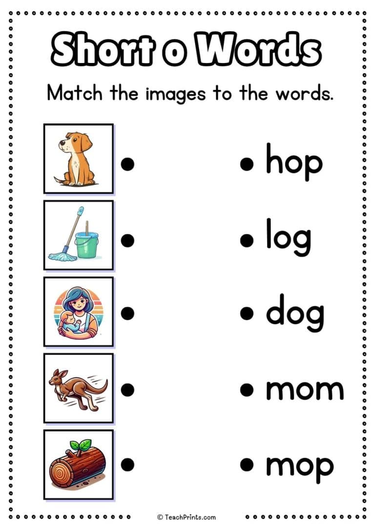 Free Short O Words Worksheets - Teach Prints