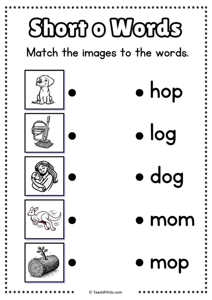 Free Short O Words Worksheets - Teach Prints