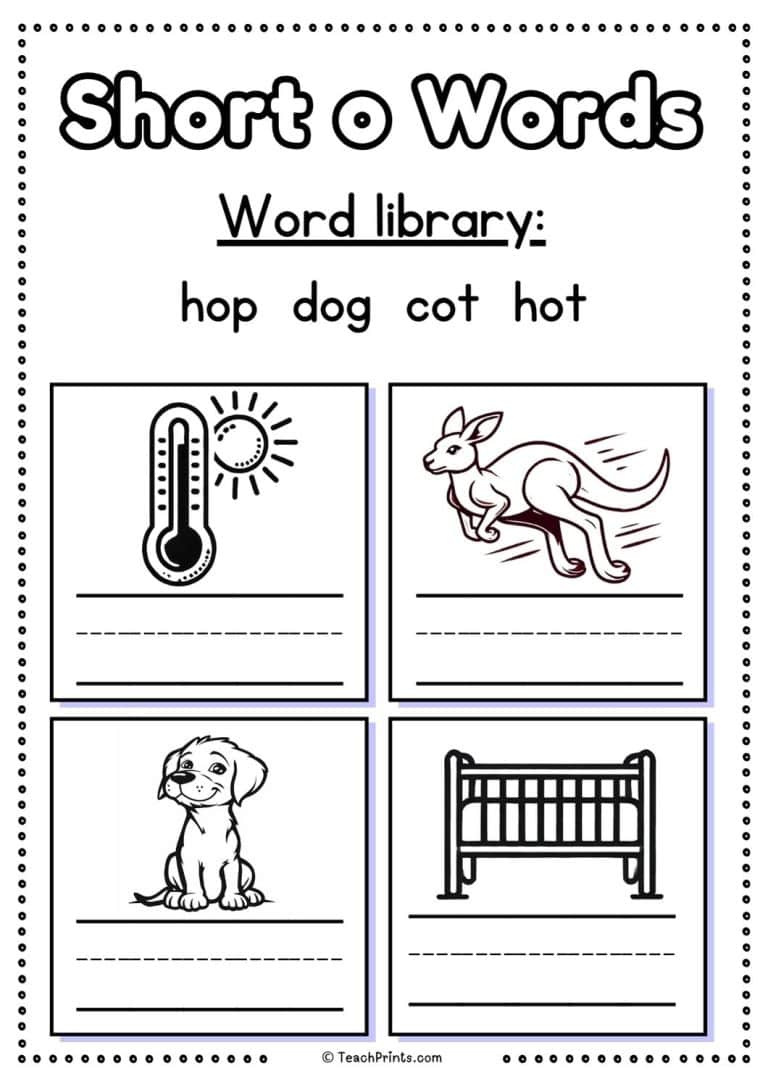 Free Short O Words Worksheets - Teach Prints
