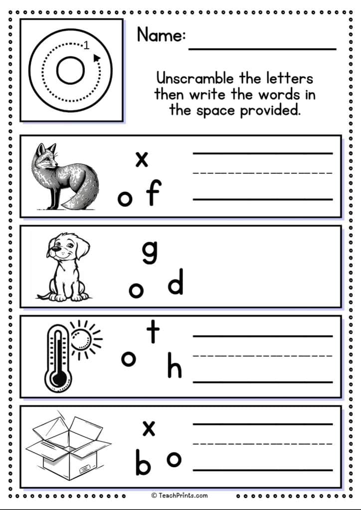 Free Short O Words Worksheets - Teach Prints