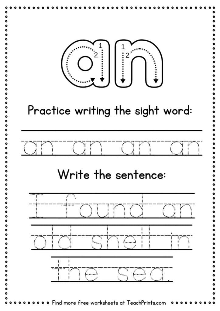 Free Sight Word An Worksheets - Teach Prints
