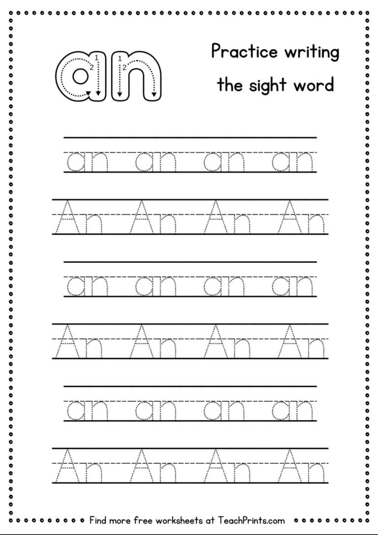 Free Sight Word An Worksheets - Teach Prints