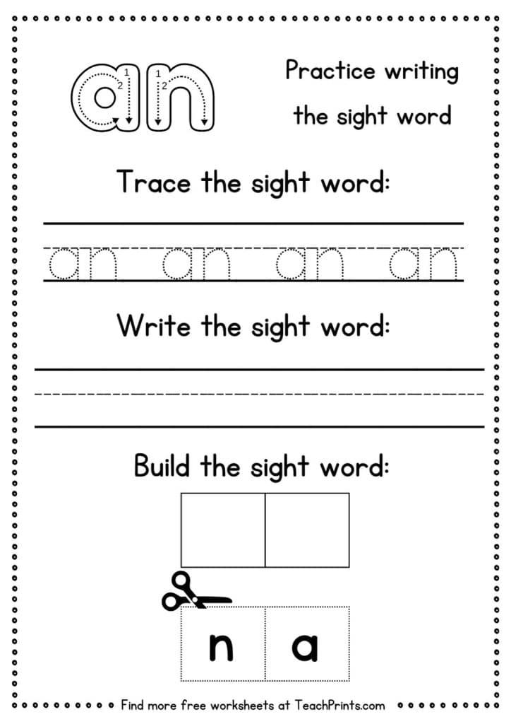Free Sight Word An Worksheets - Teach Prints