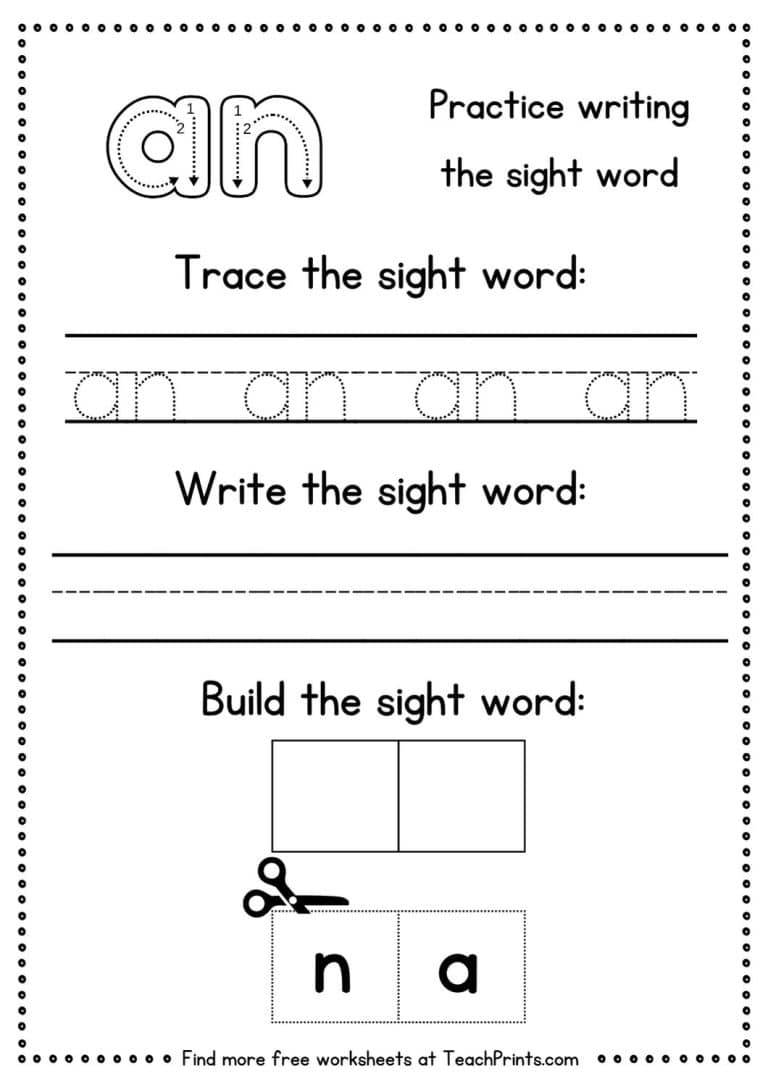 Free Sight Word An Worksheets - Teach Prints
