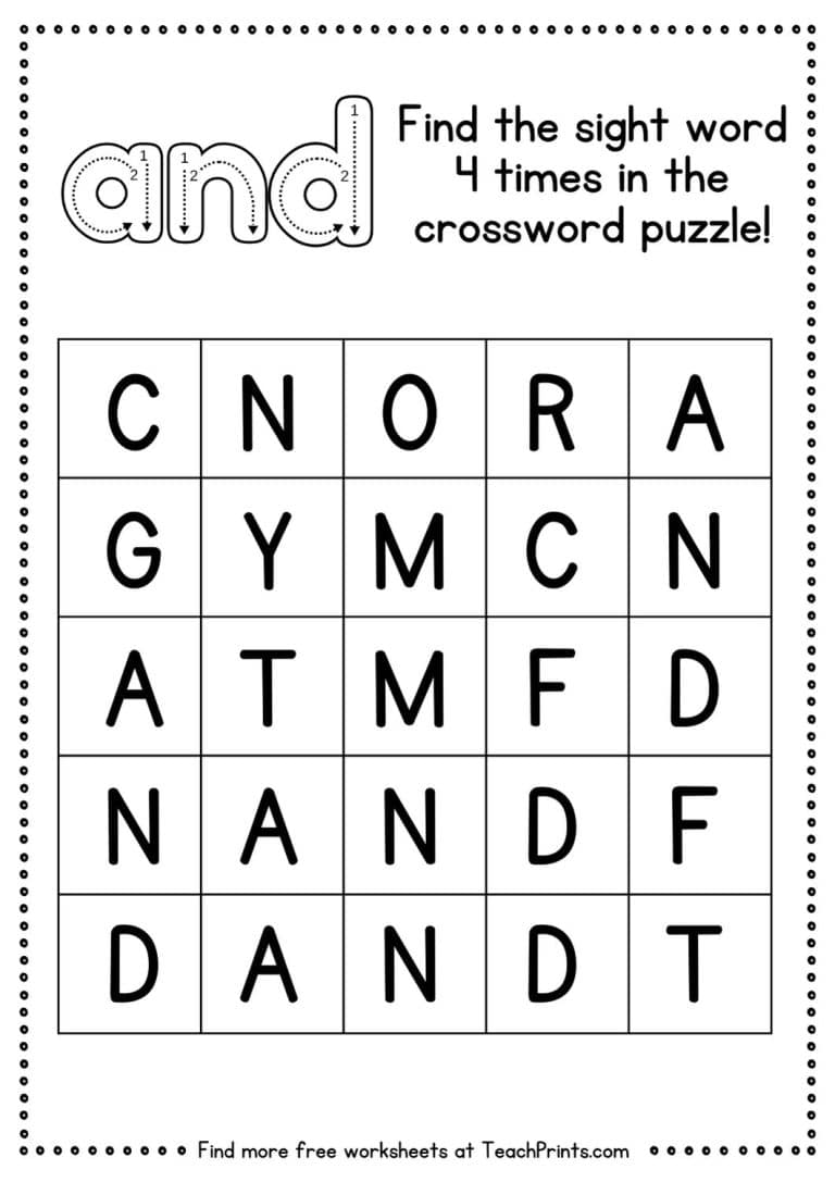 Free Sight Word 'And' Worksheets - Teach Prints