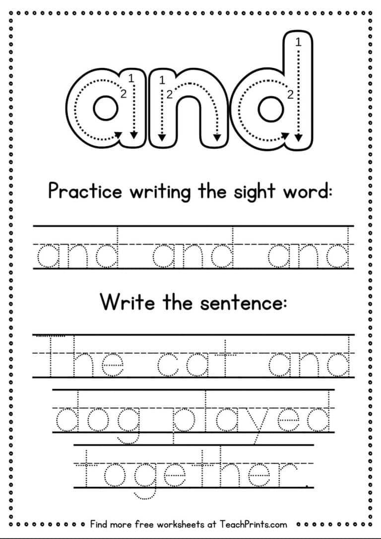 Free Sight Word 'And' Worksheets - Teach Prints