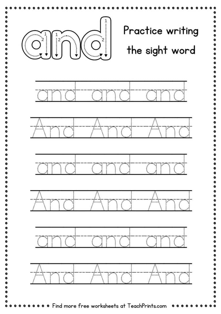 Free Sight Word 'And' Worksheets - Teach Prints