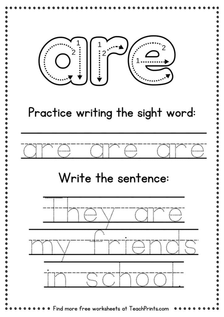 Free Sight Word 'Are' Worksheets - Teach Prints