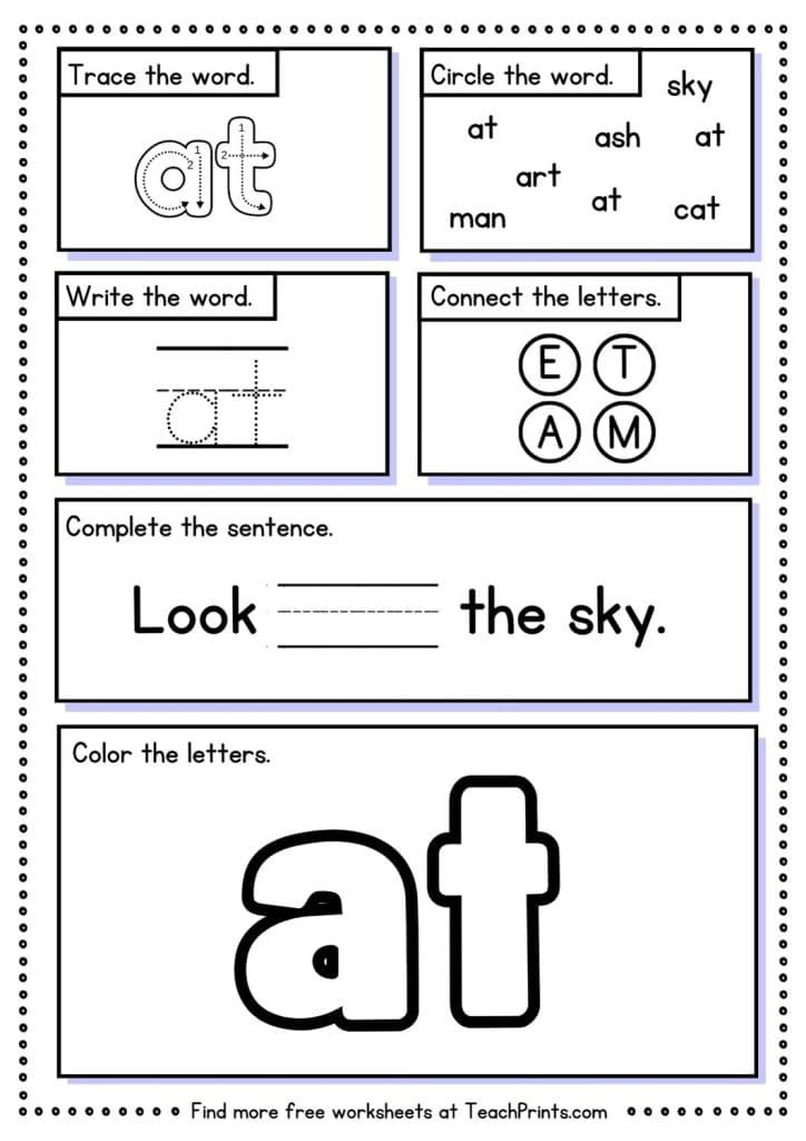 Free Sight Word 'At' Worksheets - Teach Prints