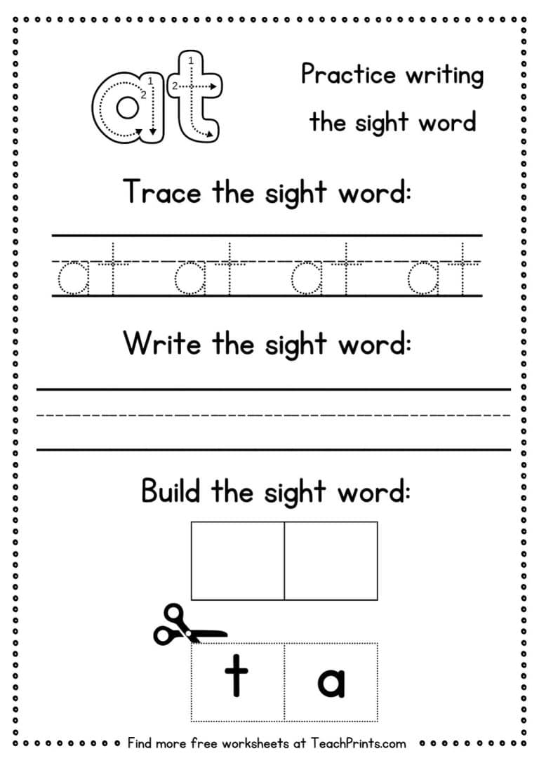 Free Sight Word 'At' Worksheets - Teach Prints