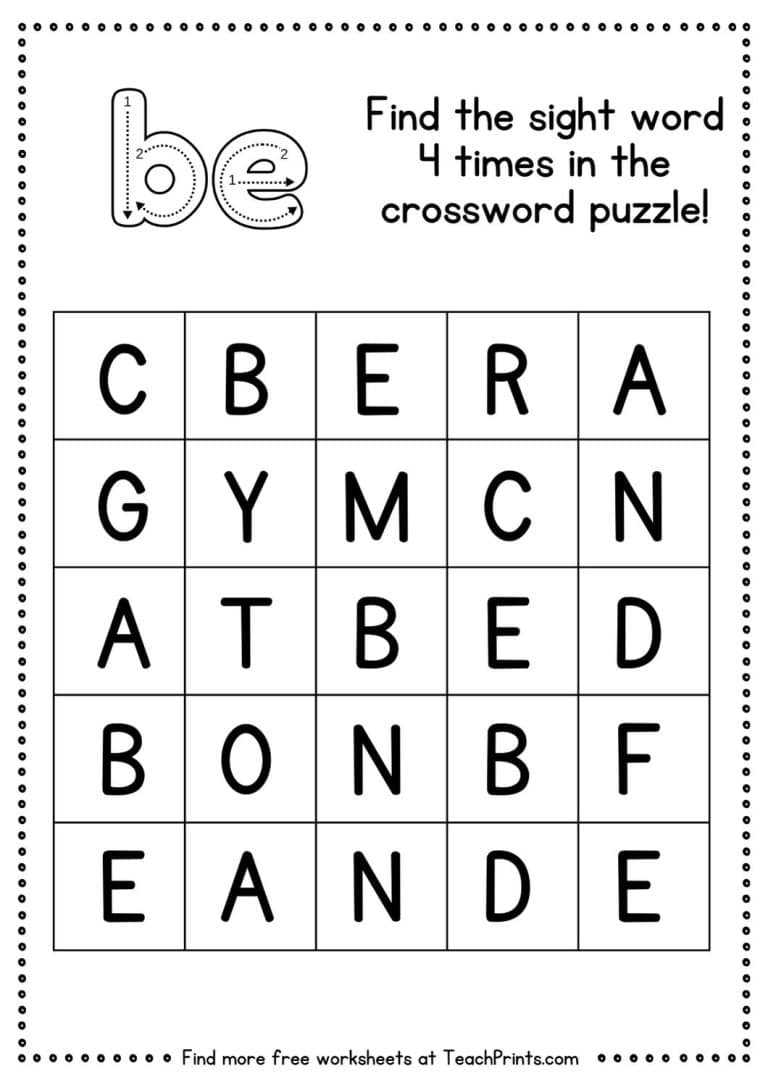 Free Sight Word 'Be' Worksheets - Teach Prints