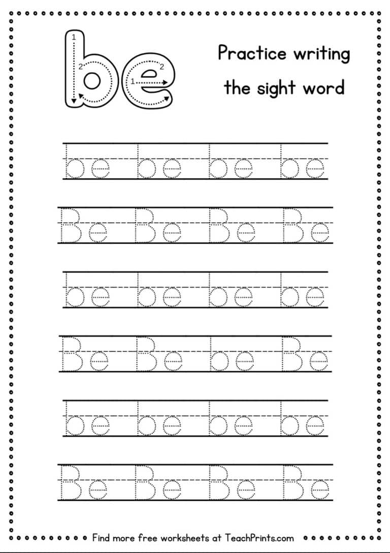 Free Sight Word 'Be' Worksheets - Teach Prints