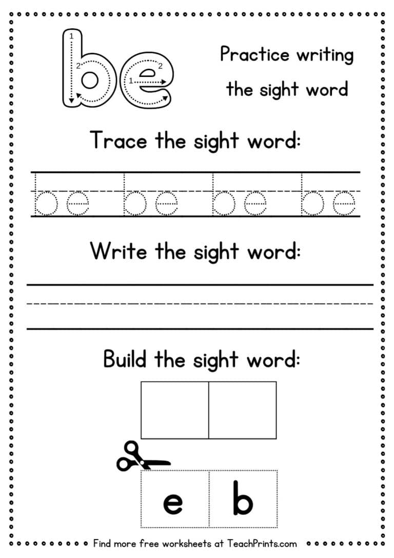 Free Sight Word 'Be' Worksheets - Teach Prints