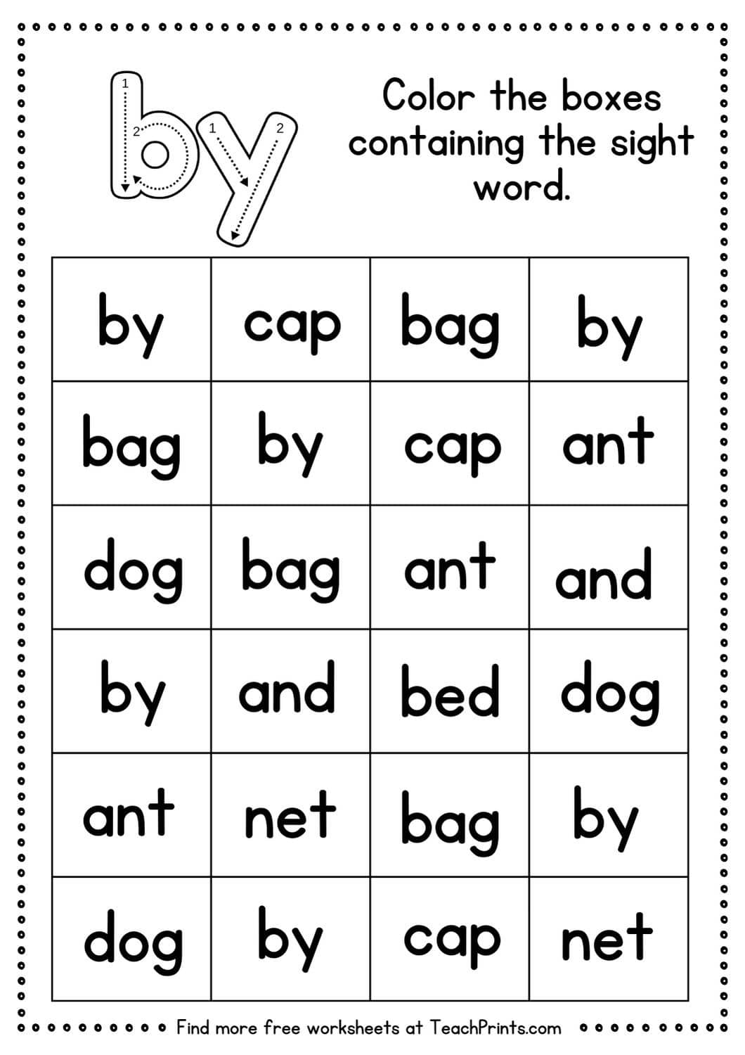 Free Sight Word 'By' Worksheets - Teach Prints