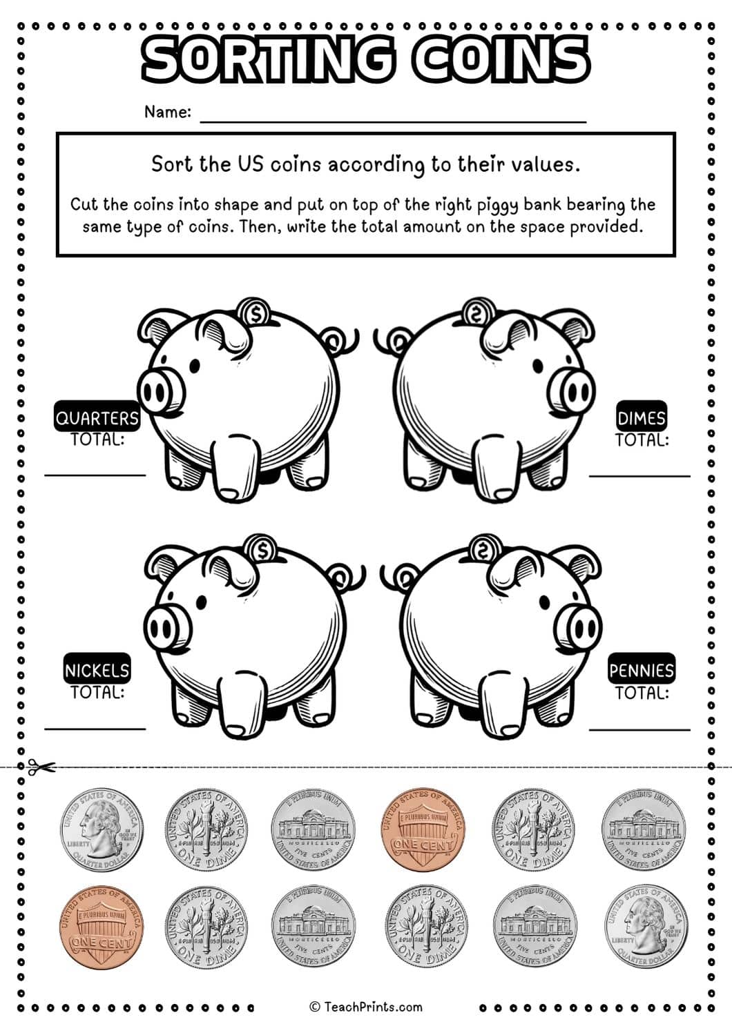 Free Sorting Coins Worksheets Teach Prints