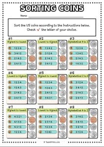 Free Sorting Coins Worksheets - Teach Prints
