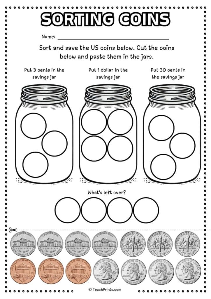 Free Sorting Coins Worksheets - Teach Prints