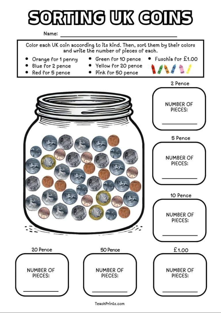 Free Sorting Coins Worksheets - Teach Prints