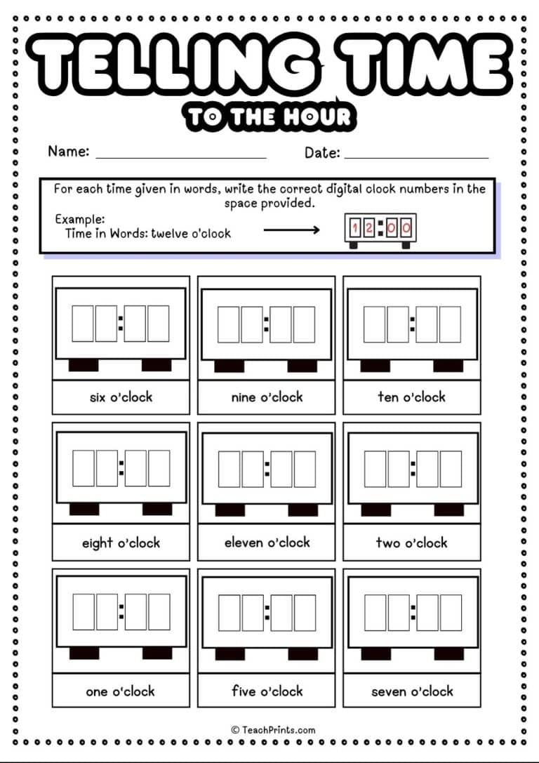 Free Telling Time to the Hour Worksheets - Teach Prints