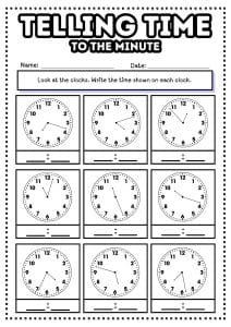 Free Telling Time to the Minute Worksheets - Teach Prints