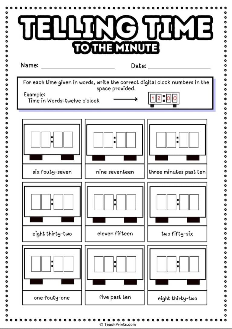 Free Telling Time to the Minute Worksheets - Teach Prints